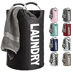 Gorilla Grip Large Laundry Basket, Collapsible Fabric Hamper, Padded Handles, 115L, Tall Foldable Clothes Baskets, Durable Linen Bins, Easy Carry Bags, Hampers for Kids Bedroom, College Dorms, Black
