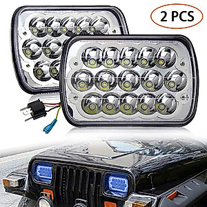 ROLINGER 2PCS H6054 Led Headlights 7x6 5x7 Auto Head Lamp Replacement 2PCS Hi/Low Sealed Beam with Blue DRL Lights Compatible with Jeep Wrangler YJ XJ Cherokee E250 Chevy Van Truck Toyota Mr2