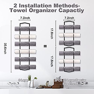 Lei Wing Towel Rack Wall Mounted for Bathroom, 2 Set Black Bath Towel Holder, Metal Wine Rack Towel Shelf Storage Organizer for Bathroom Towels, Washcloths, Hand Towels