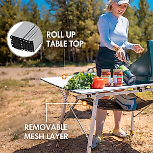 PORTAL Camping Table Portable Foldable with Adjustable Legs, Aluminum Folding Table Roll Up Table with Carrying Bag for Outdoor, Beach, Picnic, Backyards, BBQ and Party, Silver, Big