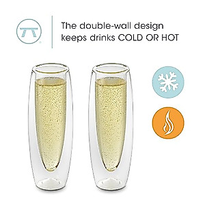 Outset Stemless Champagne Flutes Double Wall Glassware, Borosilicate Glass 2 Count (Pack of 1)