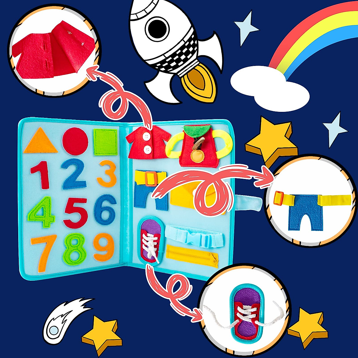 COVTOY Busy Board Montessori for 1-2 Year Old, Developing Fine Motor Skills and Basic Skills, 19-in-1 Educational Sensory Board for Toddler Toys Age 1-2, Birthday Gifts for Kids