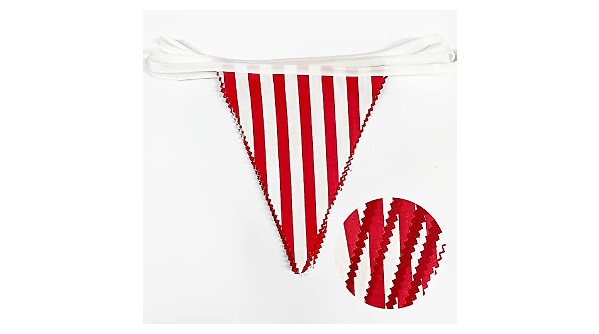 Festive 32Ft Red and White Striped Pennant Banner for Parties