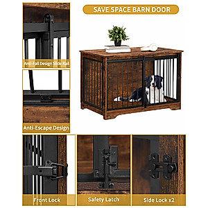 Hzuaneri Dog Crate Furniture, 39.4" Double Door Dog Crate with Barn Door, Dog Kennel Indoor, End Side Table Wooden Dog Crate for Small Medium Large Dog, Anti-Chew Anti-Escape, Rustic Brown DFC02301B
