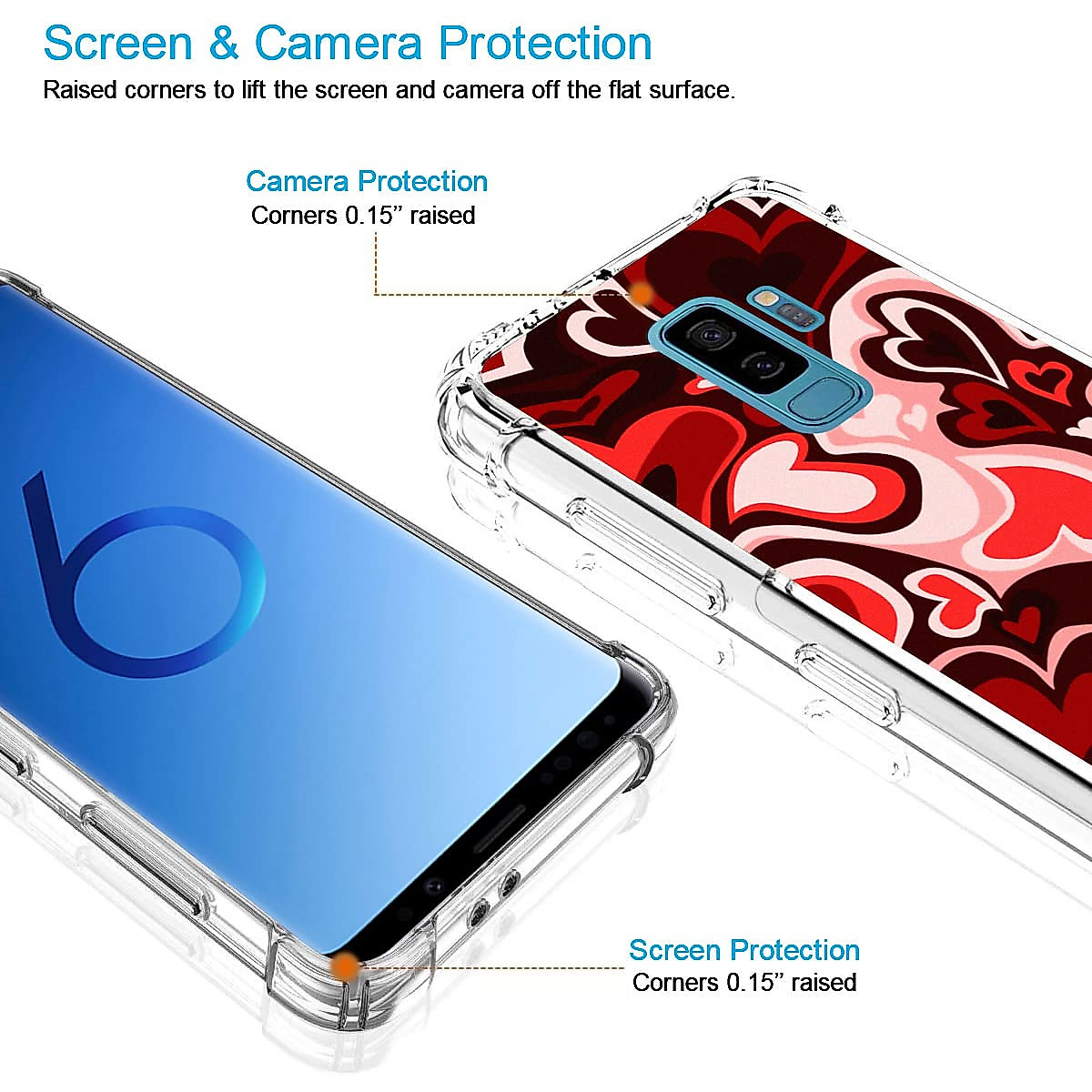 zaztify Phone Case for Samsung Galaxy S9 Plus, Lovely Irregular Red Black Love Heart Lovecore Aesthetic Cute Pattern Shockproof Protective Anti-Slip Thin Slim Soft Clear Phone Cover Shell