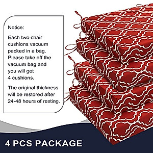 Basic Beyond Outdoor Chair Cushions for Patio Furniture, Waterproof Outdoor Cushions, Square Corner Patio Chair Cushions Set of 4 with Ties, 18.5"x16"x3", Trellis Red
