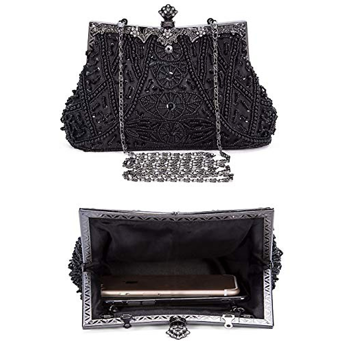 Selighting 1920s Vintage Beaded Clutch Evening Bags for Women Formal Bridal Wedding Clutch Purse Prom Cocktail Party Handbags Black