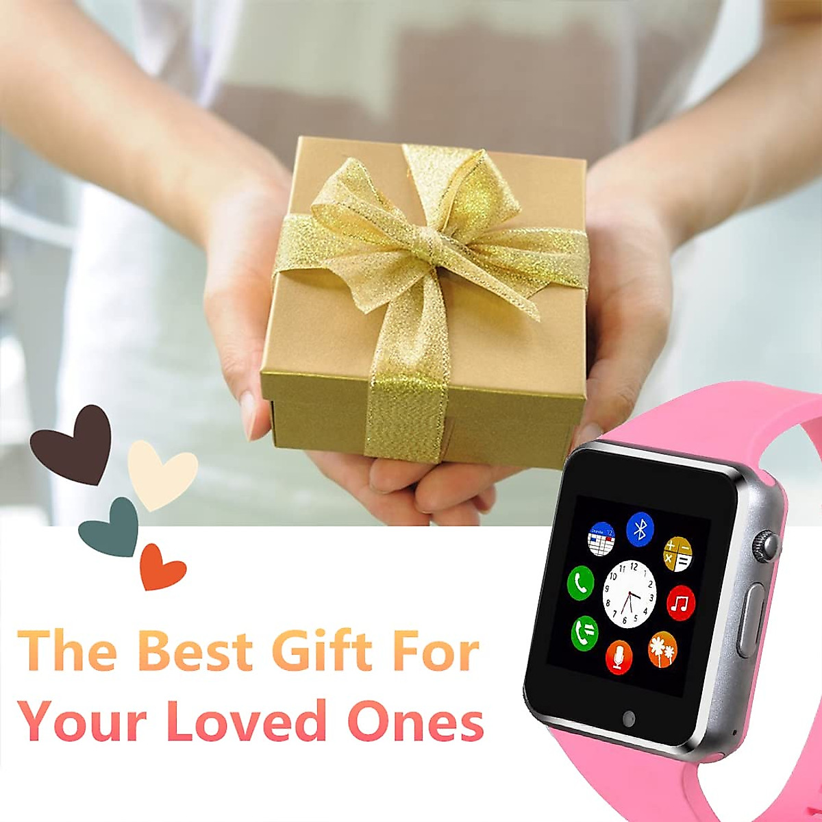 Amazqi Smart Watch with SD Card Pedometer Call Text Notification Music Player Camera Compatible with Android and iPhone (Partial Functions) for Women