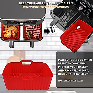 WMKGG Silicone Air Fryer Liners, 2 Pcs Reusable Rectangular Air Fryer Silicone Pot for Ninja Foodi DZ201/DZ401 Dualzone 6QT Pot and Above, (8.3x5.3'' Red)
