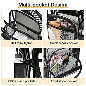 LIGHT FLIGHT Large Clear Backpack with Reinforced Padded Straps Heavy Duty PVC Transparent Backpack See Through Bookbags for Work,Travel, Black