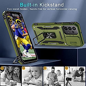 for Samsung Galaxy A23 5G/4G Case with Slide Camera Cover+Screen Protector,[Full Camera Protection] [Magnetic Rotated Kickstand] Military Grade Shockproof Heavy Duty Protective Cover-Olive Green