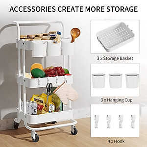 ALVOROG 3-Tier Plastic Rolling Utility Cart,Multi-Functional Storage Trolley for Office