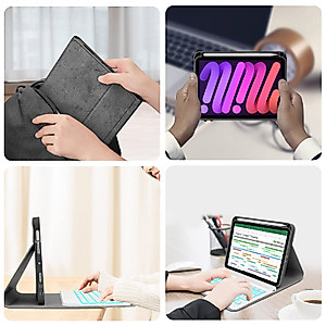 JUQITECH iPad Mini 6 Case with Keyboard - iPad Mini 6th 2021 8.3" Backlit Bluetooth Wireless Magnetic Detachable Rechargeable Keyboard Smart Folio Stand Honeycomb Tablet Cover with Pencil Holder, Gray