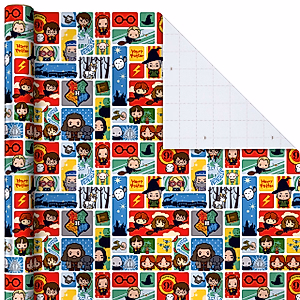 Hallmark Harry Potter Wrapping Paper with Cut Lines on Reverse (3-Pack: 60 sq. ft. ttl; Marauder's Map, Hogwarts Crest) for Birthdays, Graduations, Christmas, Valentine's Day