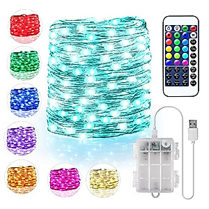 OMIKA 16 Color String Lights Battery Operated & USB Powered, 16.4ft 50 LED Fairy Lights with Remote Timer Waterproof Silver Wire Twinkle Lights for Room Garden Patio Indoor Outdoor Decor(132 Modes)