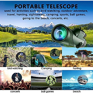 80x100 HD Monocular for Adults High Powered with Smartphone Adapter & Tripod, Monocular-Telescope with BAK4 Prism for Bird Watching, Hunting, Hiking, Outdoor Camping, Travel, Wildlife