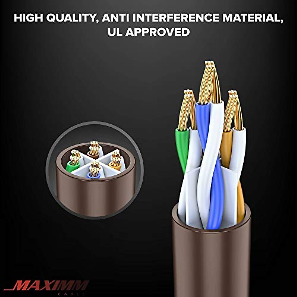 Maximm Cat 6 Ethernet Cable 100 Ft, 100% Pure Copper, Cat6 Cable LAN Cable, Internet Cable, Patch Cable and Network Cable - UTP (Brown) 100 Feet