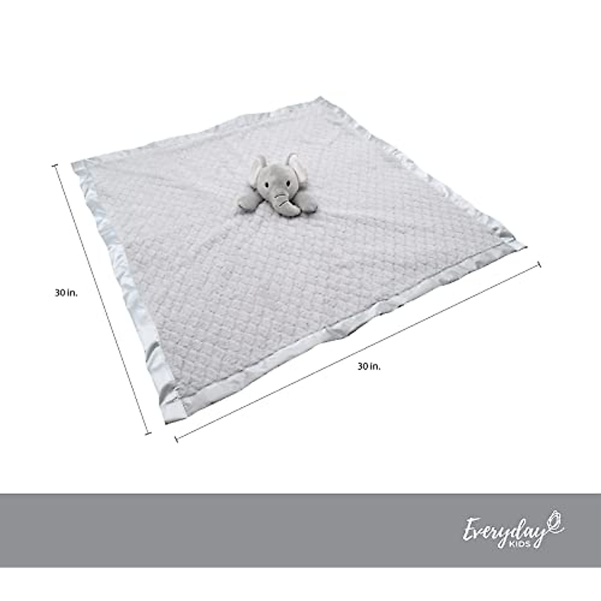 EVERYDAY KIDS Large Lovey Baby Security Blanket for Boys and Girls Sweet Elephant Stuffed Animal on 30” Gender Neutral Gray Snuggle Baby Blanket; Fluffy Fleece with Attached Plush Toy to Cuddle