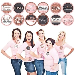 Big Dot of Happiness Bride Squad - Rose Gold Bridal Shower or Bachelorette Party Funny Name Tags - Party Badges Sticker Set of 12