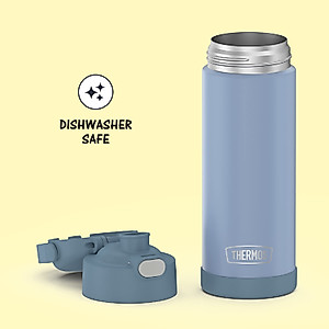 THERMOS FUNTAINER 16 Ounce Stainless Steel Vacuum Insulated Bottle with Wide Spout Lid, Denim Blue