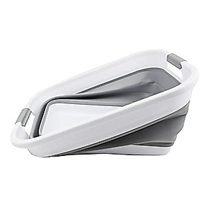 SAMMART 36L (9.5 gallon) Collapsible Plastic Laundry Basket - Foldable Pop Up Storage Container/Organizer - Portable Washing Tub - Space Saving Hamper/Basket (White/Grey (Set of 2))