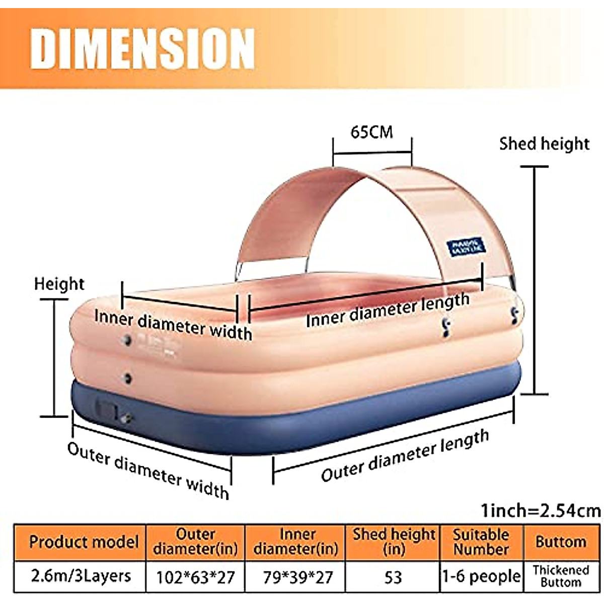 YUEWO Inflatable Swimming Pool, 102x63x27inch Outdoor Above Ground Portable Pool with Canopy for Baby, Kids, Adults Blow Up Pool for Family Garden Backyard