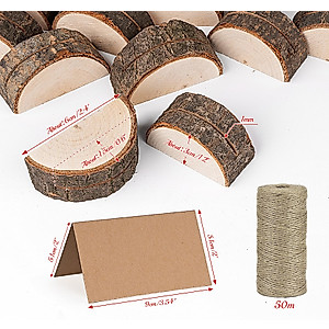 20 Premium Wood Place Card Holders, Rustic Mini Table Number Holders with 20 Kraft Table Place Cards and 50 m Natural Jute Rope, Table Sign Stand, Name Card Photo Picture Holders for Wedding Party