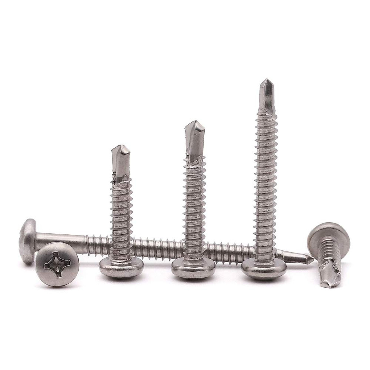 #8 x 3/4" (100 pcs) Pan Head Self Drilling Screws for Metal, Phillips Drive Self Tapping, Sheet Metal Tek Screws, 410 Stainless Steel, Full Thread, No Pre-drilled Needs