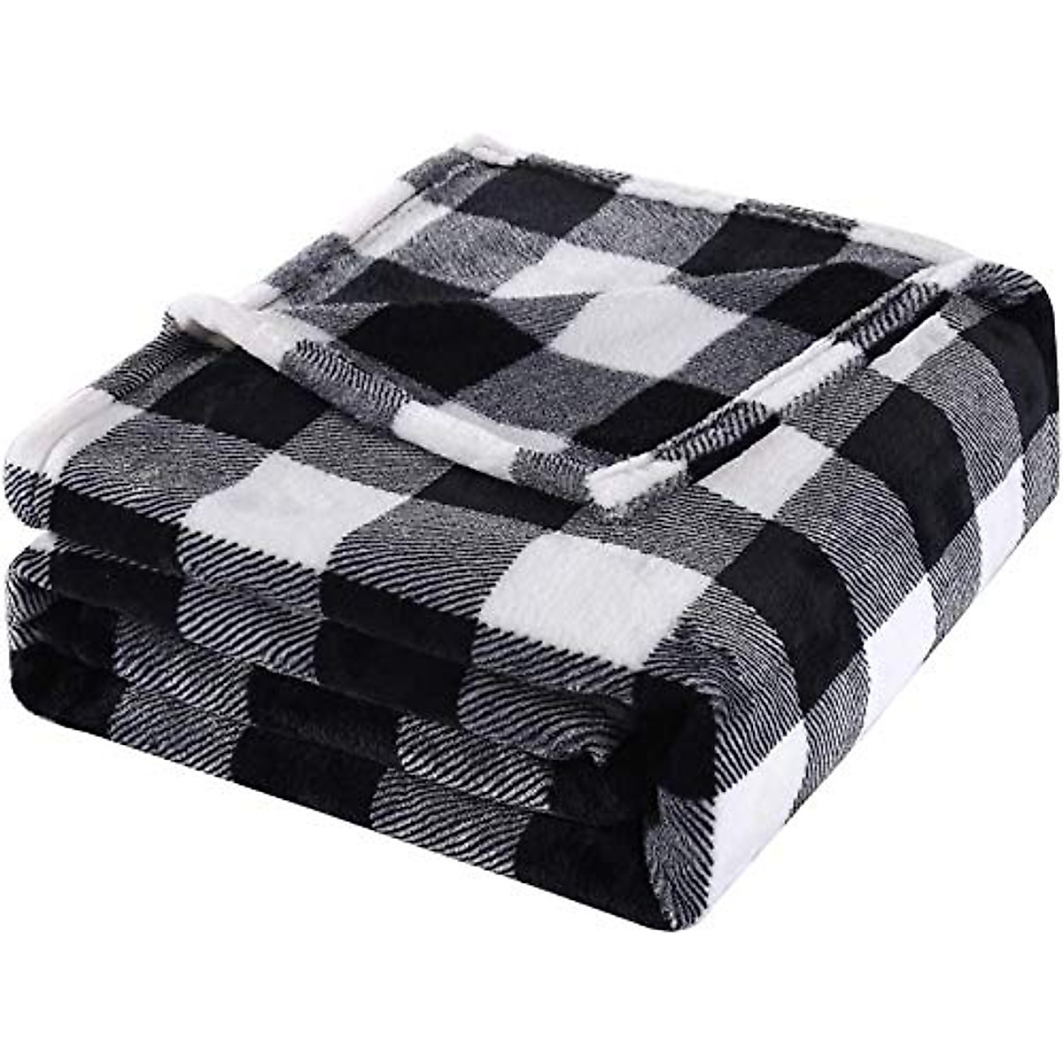 BOBOR Buffalo Plaid Throw Blanket for Couch Bed, Flannel Black White Checker Plaid Pattern Christmas Decorative Throw Blanket, Super Soft Comfortable Lightweight Fuzzy Blanket (Black White, 50"x60")