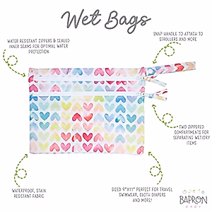 BapronBaby Sweethearts Wet Dry Bag - Waterproof Two Zipper Pockets - Reusable for Mealtime, Diapers, Stroller, Snacks, Swimsuits - Machine Washable - 11" x 9"