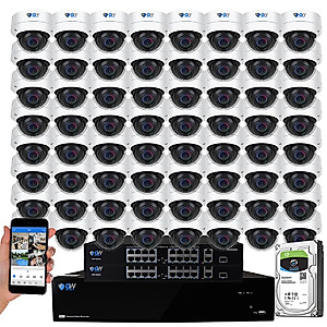 GW Security 64 Channel NVR UltraHD 4K Face/Human/Vehicle Detection PoE Security Camera System with 64 x 4K (8MP) IP Microphone AI Dome Camera, 100ft Night Vision, Outdoor/Indoor Surveillance Camera