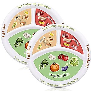 Diabetic Portion Control Plate Melamine Divided Plates for Adults with Protein, Carbs and Vegetables Diet Plate Portion Size Dishes Nutrition Plate for Balanced Eating Kitchen Food Serving (2 Pack)