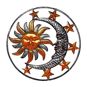 Large Metal Sun Moon Star Wall Art Sculpture Decor for Indoor Outdoor (17" Diameter)