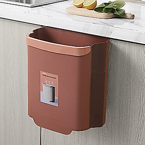 INSHA Hanging Trash Can,Small in-Cabinet Kitchen Garbage Bin Can Easy Attached to Cabinet Door Kitchen Drawer Car Waste Can with Top Ring to Fix Garbage Bag (ZDLJT-Brown)