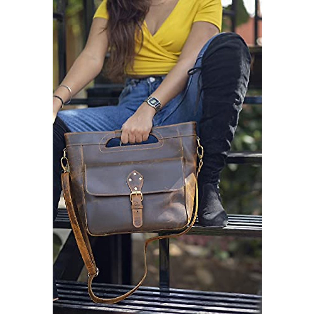 Genuine Leather Shoulder Tote Bag for Women Large Bucket Style Handbag Work Purse Tote Shoulder Bag for Women Satchel Handbag with Top Handles