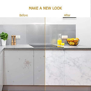 Boeoanay 16"x 400" Marble Wallpaper Granite Grey White Vinyl Film Self Adhesive Removable Peel and Stick Countertop Paper Decorative Furniture Cabinet Waterproof