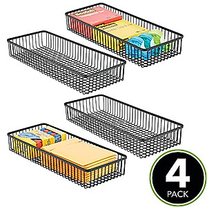 mDesign Metal Farmhouse Home Office Storage Bin Basket Container - Desk and Drawer Organizer Tote for Gel Pens, Pencils, Markers, Erasers, Tape, Staples, Notepads - Unity Collection - 4 Pack - Black