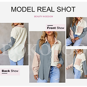 Dokotoo Women's Cute Spring Button Down Lightweight Soft V Neck Collared Long Sleeve Shirts for Women Casual Loose Fashion Summer Blouses Tops with Pockets Grey L