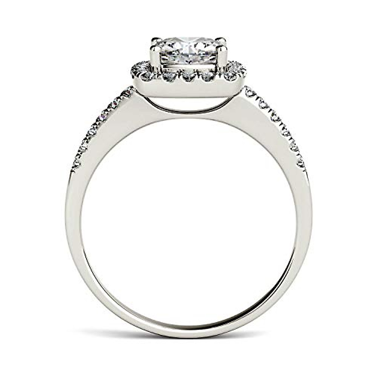 Charles & Colvard Created Moissanite 6mm Cushion Cut Engagement Ring for Women | 1.4 cttw DEW | Lab Grown | Solid 14K White Gold with Rhodium | Size 7