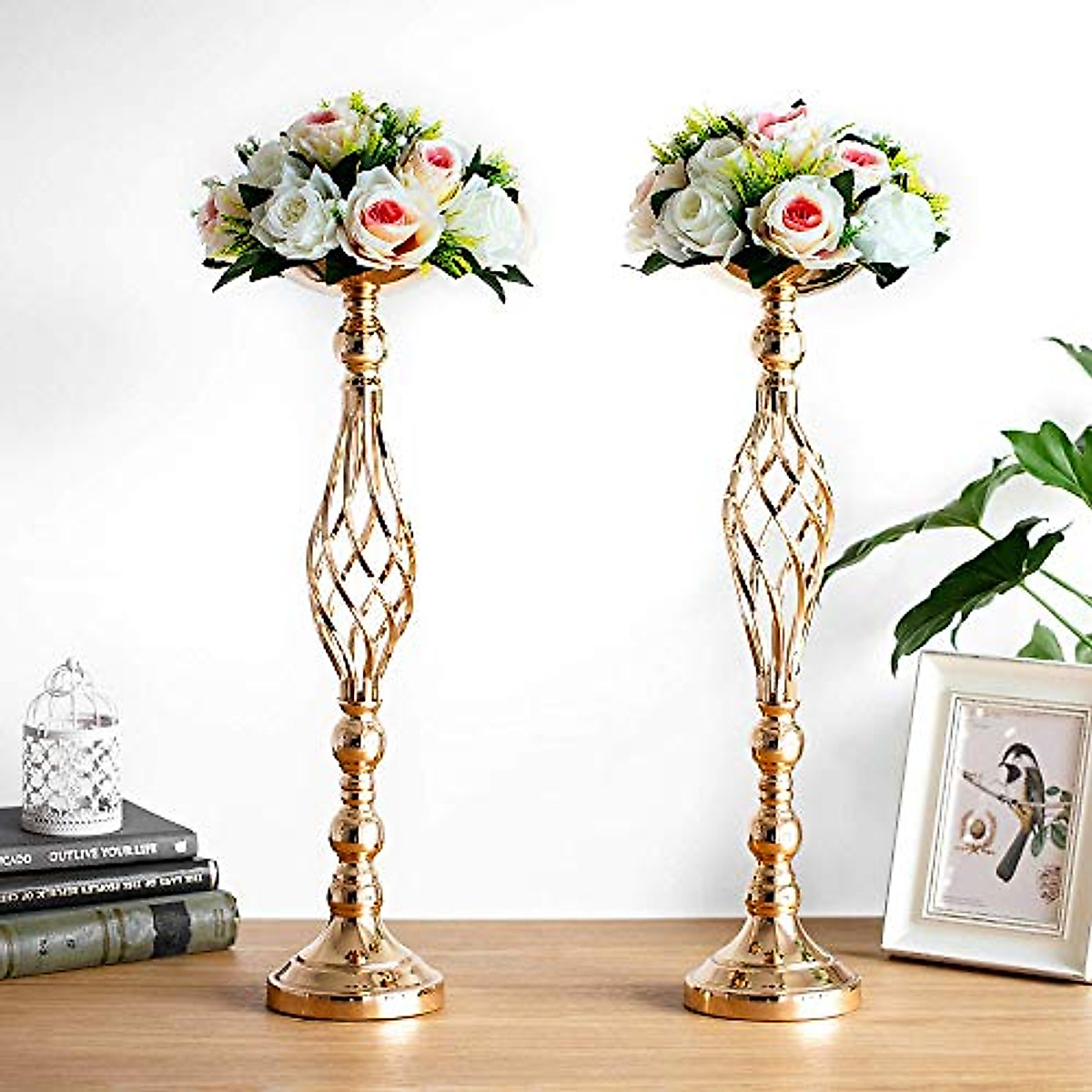 Versatile Metal Flower Arrangement, Candle Holder Stand Set for Wedding Party Dinner Centerpiece Event Restaurant Hotel Decoration (Twist Style, 10 x L)