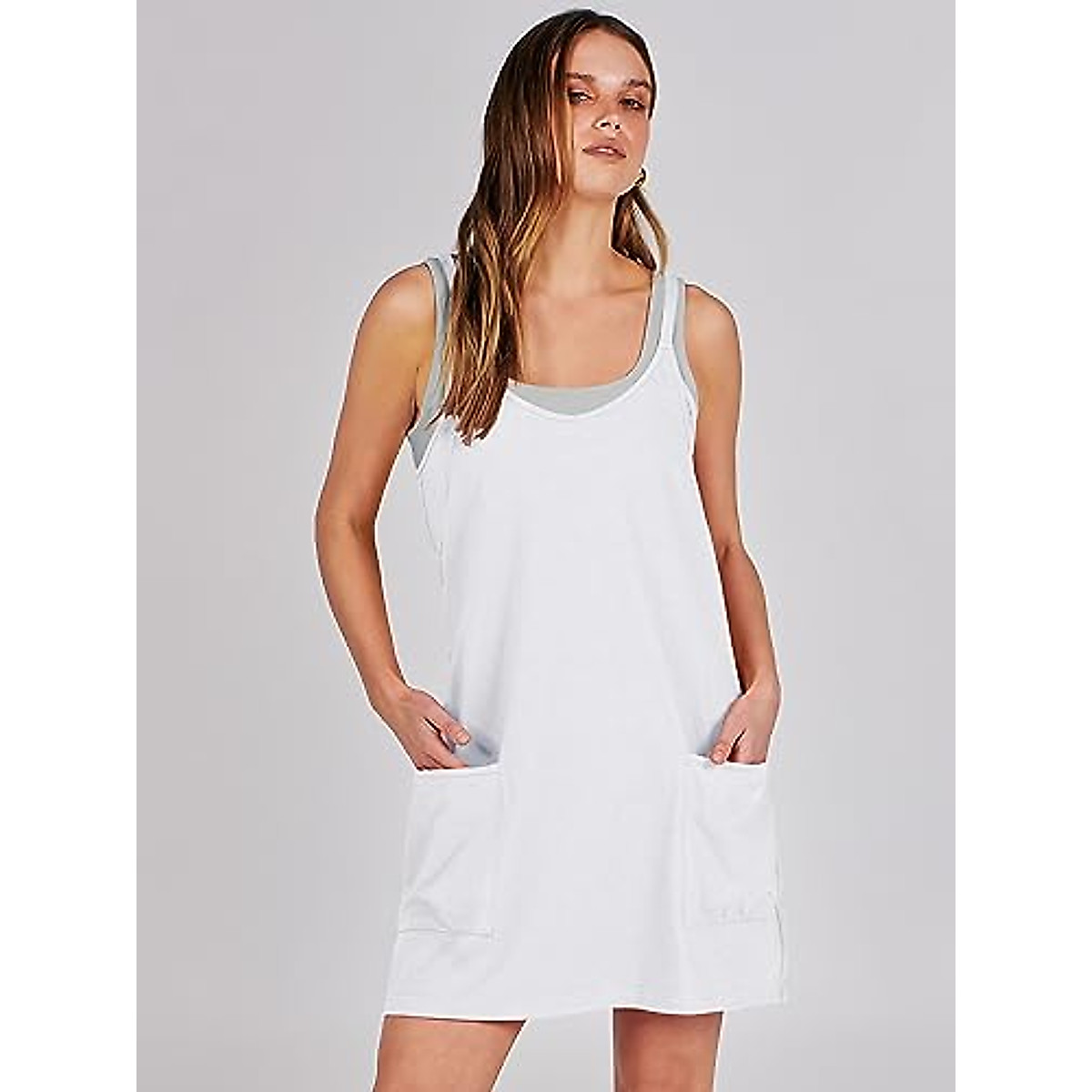 ANRABESS Women 2023 Summer Mini Dress Casual Sleeveless Short Sundress Athletic Workout Dress Build in Shapewear for Tennis Sports Onesie 1125mibai-XL White