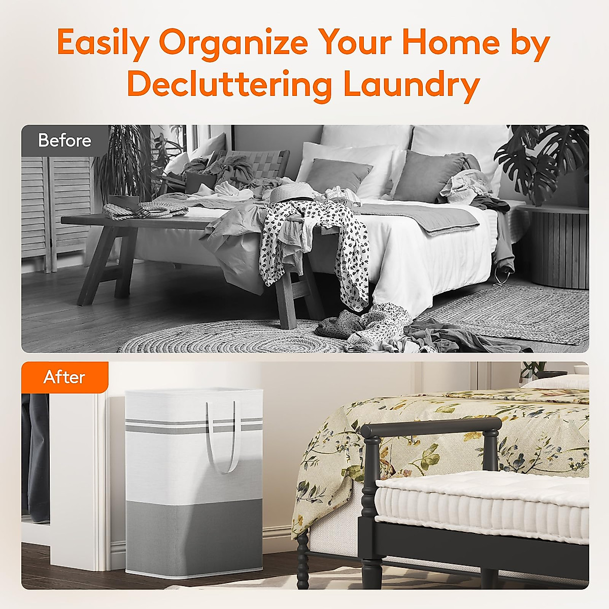 Lifewit 2 Pack 80L Large Freestanding Laundry Hamper, Collapsible Laundry Basket with Easy Carry Handles, Waterproof Tall Clothes Hamper for Laundry Dorm Bedroom Bathroom, Grey-White