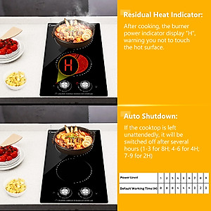 Cusinesync 12 Inch Electric Cooktop, 2 Burner Electric Stove Top with 9 Power Levels, Knob Control, Auto shutdown and Residual Heat Warning, 2000W, Ideal for Countertop & Built-In Use (110-120V)