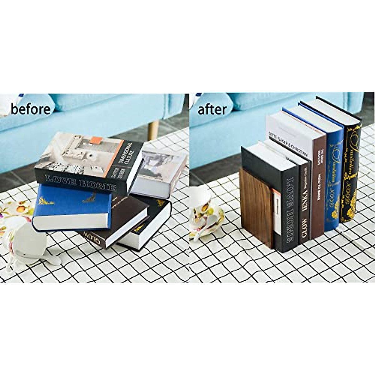 Large Bookend Hold Heavy Books- 7x4x5in Wood Bookends for Heavy Books Heavy Duty Walnut Book Ends for Men Wood Bookends for Office Desk Non-Skid
