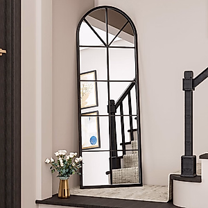 OGCAU Arched Full Length Mirror 65"x22", Floor Mirror Full Length, Full Body Mirror, Wall Mirror Full Length, Arched Wall Mirror for Bedroom, Dressing Room, No Stand, Iron Frame - Black