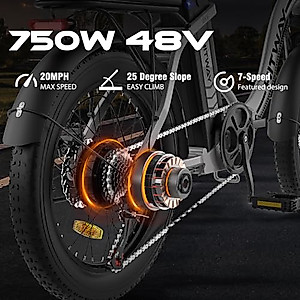 HITWAY Electric Bike for Adults, 20" Fat Tire E Bike 750W 20MPH Removable Folding Electric Bike, 48V/14Ah Battery 55-120KM,All Terrain tire Electric Bicycles