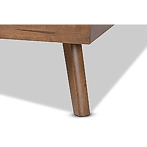 Baxton Studio Alke Mid-Century Modern Light Grey Fabric Upholstered Walnut Brown Finished Wood King Size Platform Bed