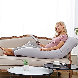 JOHNPEY Muslin Pregnancy Pillows for Sleeping, 100% Muslin Cotton Pregnancy Pillow for Pregnant Women to Sleep, Soft Full Body Maternity Pillows (Gray,55in)