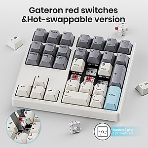 Kisnt Wireless Number Pad, 34 Key 2.4GHz Rechargeable Mechanical Numpad,Gateron Red Switches Hot Swappable Numeric Keypad with PBT Keycaps for Laptop, Mac, PC Desktop