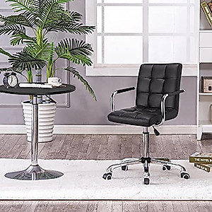 Yaheetech Desk Chair - Office Chair with Arms/Wheels for Students Swivel Faux Leather Home Computer Black